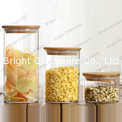 Top Sale Clear Borosilicate Glass Candy Jars With Wooden Lid