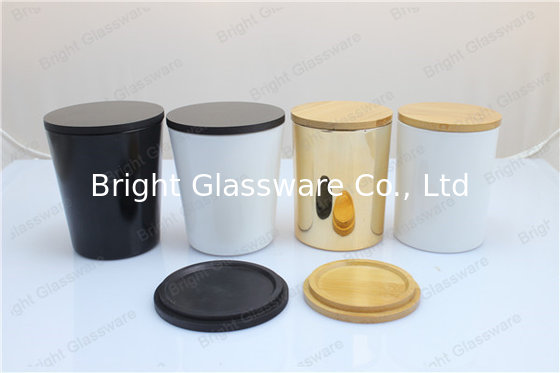 Glass Gold Candle Jar with Bamboo Lid, Bamboo Lid Jar for decor