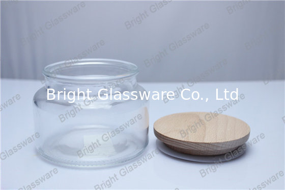 frosted glass jar with wooden lid for wholesale