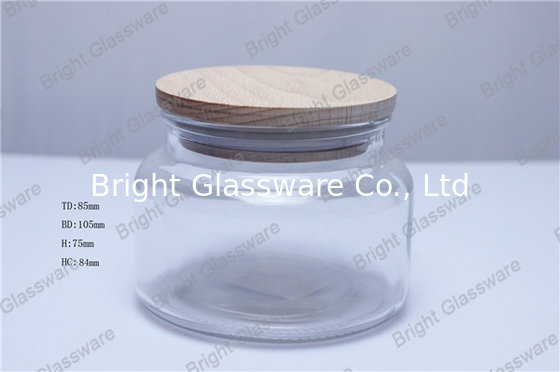hot sale design clear glass candle jar with wooden lid for sale