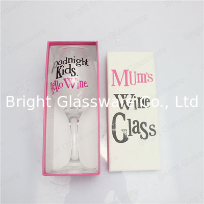 Clear blown wine goblet glass with custom printing for party