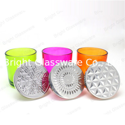custom colorful glass candle holder with metal lid