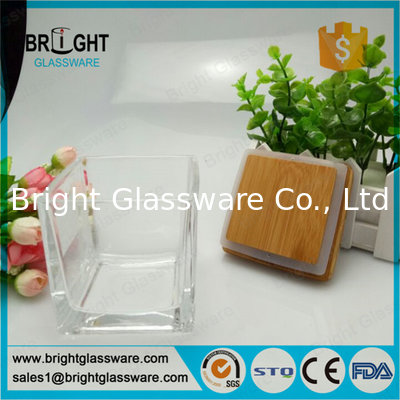 fancy square jar with lid, glass jar with bamboo lid and silicone ring