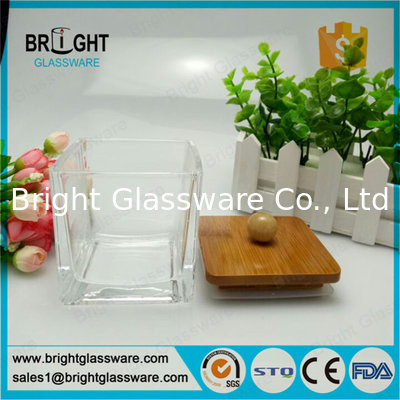 fancy square jar with lid, glass jar with bamboo lid and silicone ring