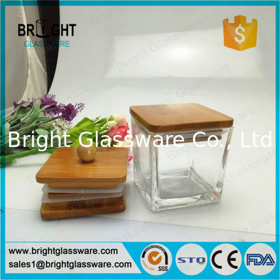 fancy square jar with lid, glass jar with bamboo lid and silicone ring