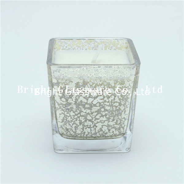 electroplated design square candle holder with soy wax for decoration
