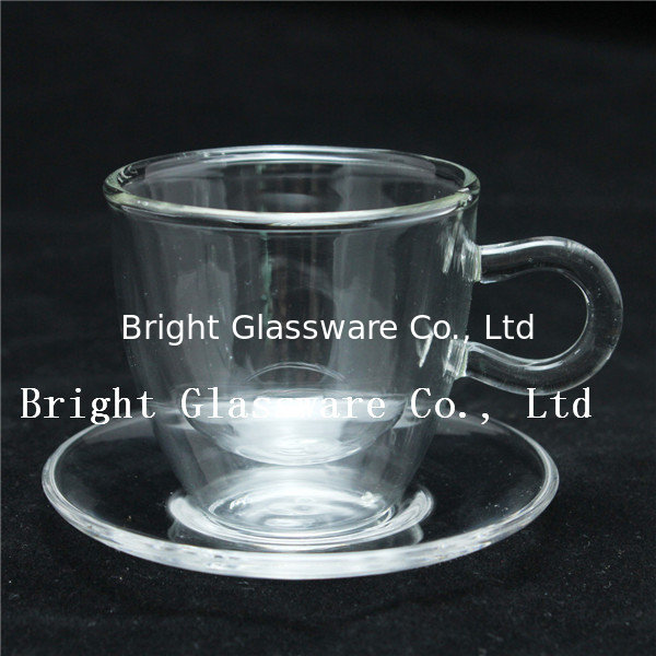 clear double wall thermo glasses, double wall coffee glass, tea set glass with saucer