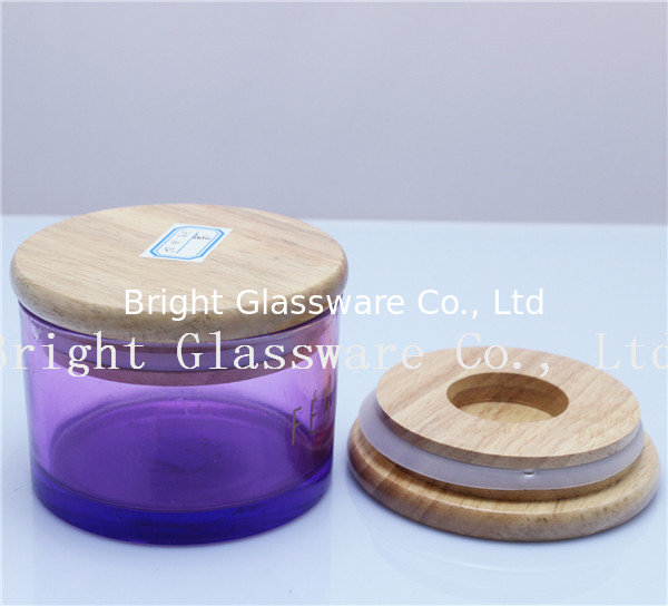 BGC022 glass candle holder with wooden lid for Home decor