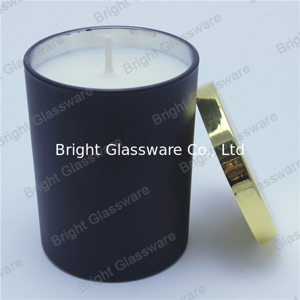 black candle container, candle cup with gold lid in home decor
