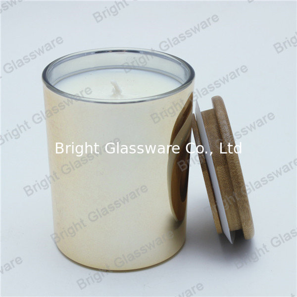 gold glass candle holder with wooden lid, tealight candle holder for wedding decoration