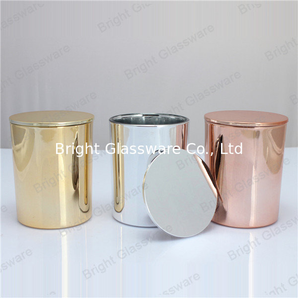 Hot sale 9oz copper candle jar with lid, electroplate candle container with plastic lid