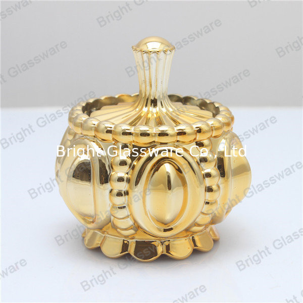 luxury mini electroplate gold glass candle jar, gold glass container with gold lid