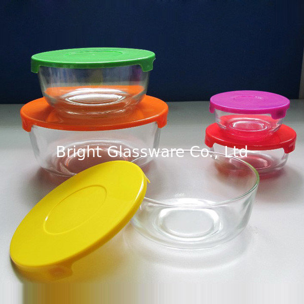high quality clear glass bowl with plastic lid, salad bowl, fresh bowl for sale