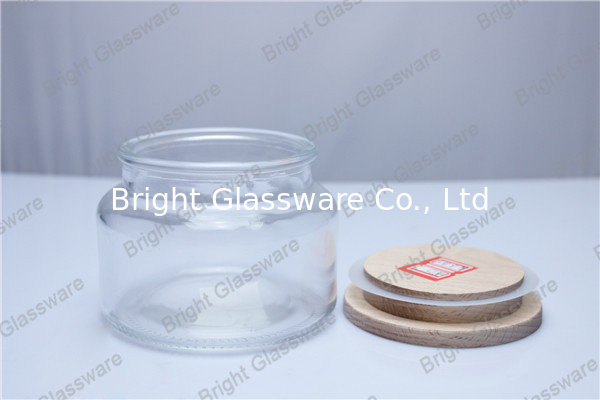hot sale design clear glass candle jar with wooden lid for sale