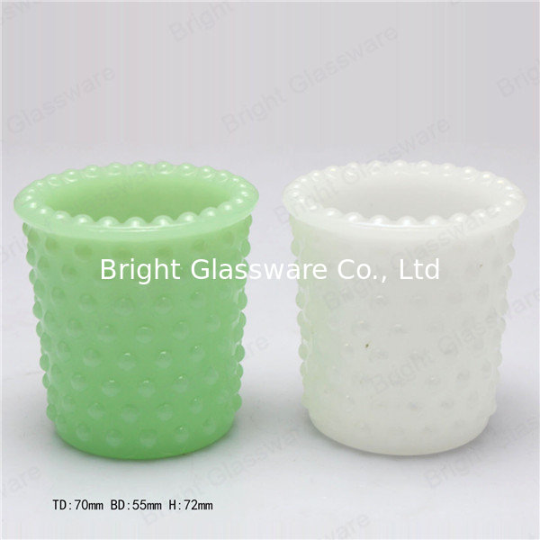 Fancy handmade Opal candle cup, milky white opal glass cup, green opal candle holder for sale