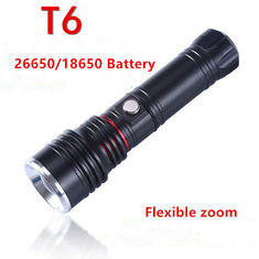 China Waterproof CREE T6 LED Flashlight with Adjustable Focus supports Direct Charing Powered18650 26650  Rechargeable Battery supplier