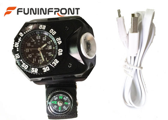 5 Files CREE XPE Q5 LED Flashlight USB Charge Wrist Watch Light with Compass supplier