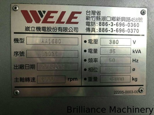 2013 Taiwan Wele AA1680 CNC Vertical Machining Center
