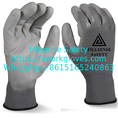 13Gauge Grey Polyester Liner Grey PU Coated Gloves PU/Polyurethane Coated Working Gloves