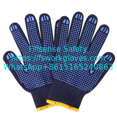 7Gauge Dark Blue Polycotton Liner PVC Dotted Gloves Family Tools Dotted PVC Gloves