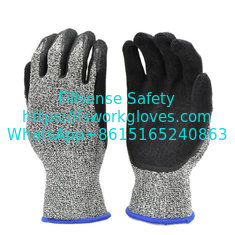 Anti Cut Level 5 13 Gauge UHMWPE(HPPE) Liner Latex Crinkle Coated Cut Resistant Gloves Slip Resistant Gloves