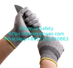 Anti Cut Level 5/C 13 Gauge UHMWPE/HPPE Liner PU Coated Cut Resistant Work Gloves Cut Level 5 Gloves