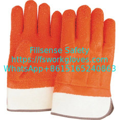 Cotton Jersey Liner PVC Sandy Coated Safety Cuff Gloves Heavy Duty Rubber Gloves Orange Pvc Gloves
