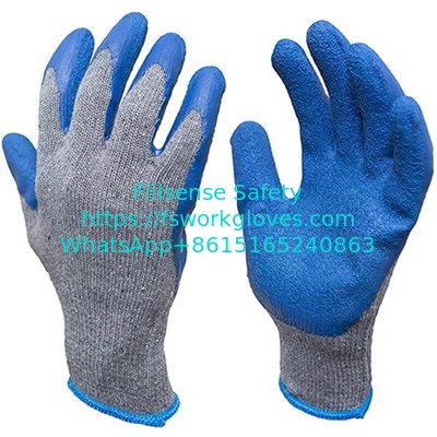 10Gauge 2Yarn Polycotton Liner Latex Crinkle Palm Coated Work Gloves Latex Coated Work Gloves Latex Dipped Gloves