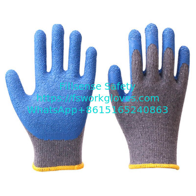 10Gauge 2Yarn Polycotton Liner Latex Crinkle Palm Coated Work Gloves Latex Coated Work Gloves Latex Dipped Gloves