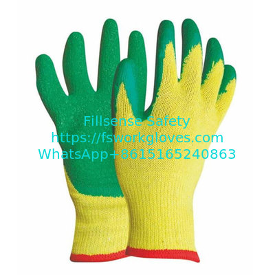 10Gauge 2Yarn Polycotton Liner Latex Crinkle Palm Coated Work Gloves Latex Coated Work Gloves Latex Dipped Gloves