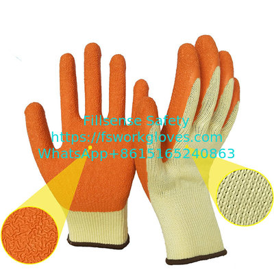 10Gauge 5Yarn(21S) Cotton Liner Crinkle Latex Palm Coated Gloves Latex Dipped Gloves Latex Coated Gloves
