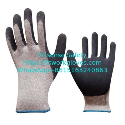 10Gauge 5yarn 21S Cotton Liner Micro Sandy Palm and Thumb Latex Coated Work Gloves