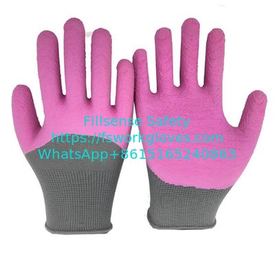 13Gauge Polyester Liner Wave Crinkle Latex Half Coated Gloves Rubber Coated Gloves