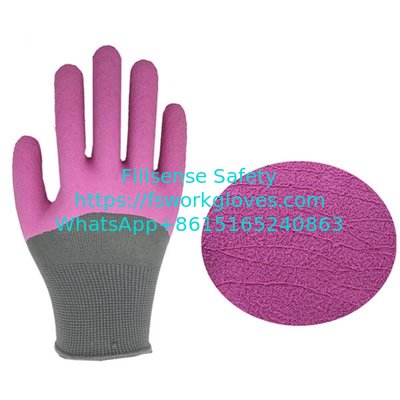 13Gauge Polyester Liner Wave Crinkle Latex Half Coated Gloves Rubber Coated Gloves