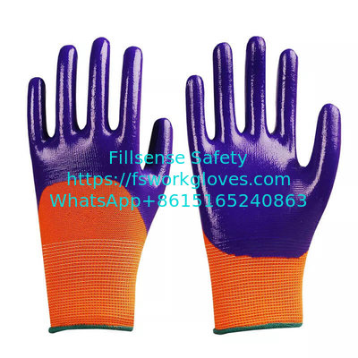13Gauge Polyester Liner 3/4 Nitrile Coated Work Gloves Nitrile Dipped Work Gloves Nitrile Work Gloves