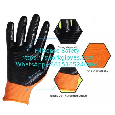 13Gauge U3 Zebra Polyester Liner Nitrile Coated Work Gloves Nitrile Dipped Work Gloves