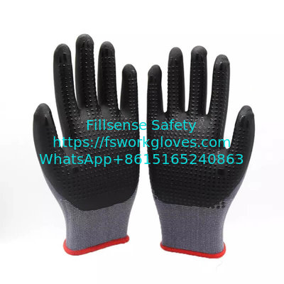 15Gauge Nylon Spandex Liner Nitrile Foam Coated Gloves with Dots Industrial Work Gloves Mechanic Gloves