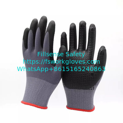 15Gauge Nylon Spandex Liner Nitrile Foam Coated Gloves with Dots Industrial Work Gloves Mechanic Gloves
