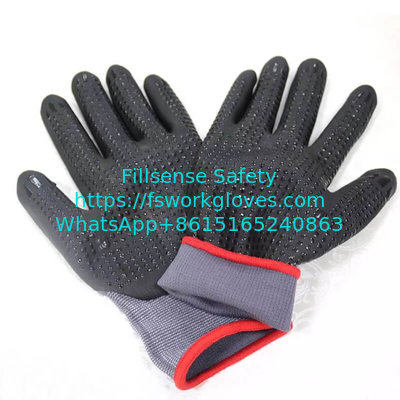 15Gauge Nylon Spandex Liner Nitrile Foam Coated Gloves with Dots Industrial Work Gloves Mechanic Gloves