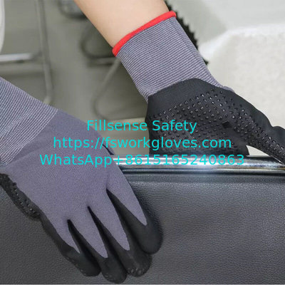15Gauge Nylon Spandex Liner Nitrile Foam Coated Gloves with Dots Industrial Work Gloves Mechanic Gloves