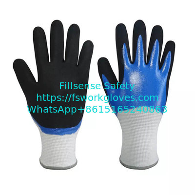15Gauge Polyester Liner Sandy Palm and Fully Coated Nitrile Glove waterproof work gloves oil resistant gloves