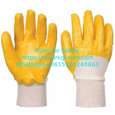 Heavy Duty Cotton Interlock Liner Half/Fully Coated Nitrile Gloves Nitrile Coated Work Gloves Nitrile Dipped Gloves