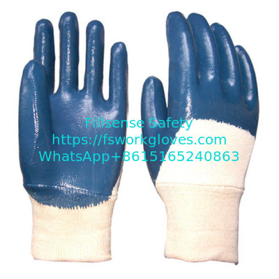 Knit Wrist Cotton Jersey Liner Half/Fully Coated Nitrile Gloves Waterproof Work Gloves Heavy Duty Work Gloves
