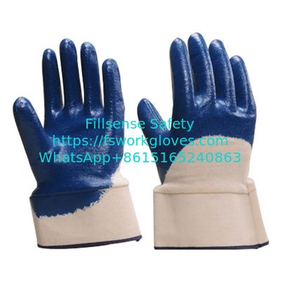 Heavy Duty Safety Cuff Cotton Jersey Liner Half/Fully Coated Nitrile Gloves oil resistant gloves