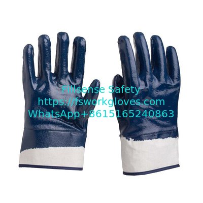 Heavy Duty Safety Cuff Cotton Jersey Liner Half/Fully Coated Nitrile Gloves oil resistant gloves