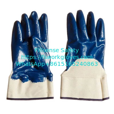 Heavy Duty Safety Cuff Cotton Jersey Liner Half/Fully Coated Nitrile Gloves oil resistant gloves