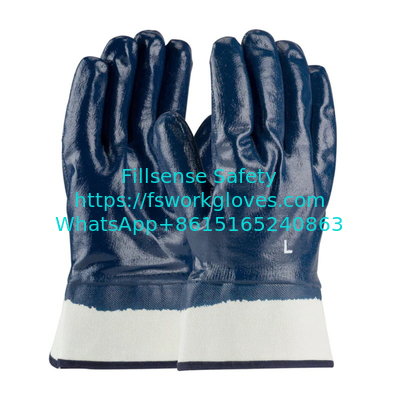 Heavy Duty Safety Cuff Cotton Jersey Liner Half/Fully Coated Nitrile Gloves oil resistant gloves