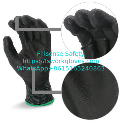 13Gauge Black Polyester Liner Black PU Coated Gloves PU/Polyurethane Coated Work Gloves