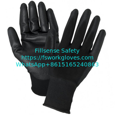 13Gauge Black Polyester Liner Black PU Coated Gloves PU/Polyurethane Coated Work Gloves