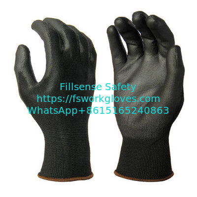 13Gauge Black Polyester Liner Black PU Coated Gloves PU/Polyurethane Coated Work Gloves